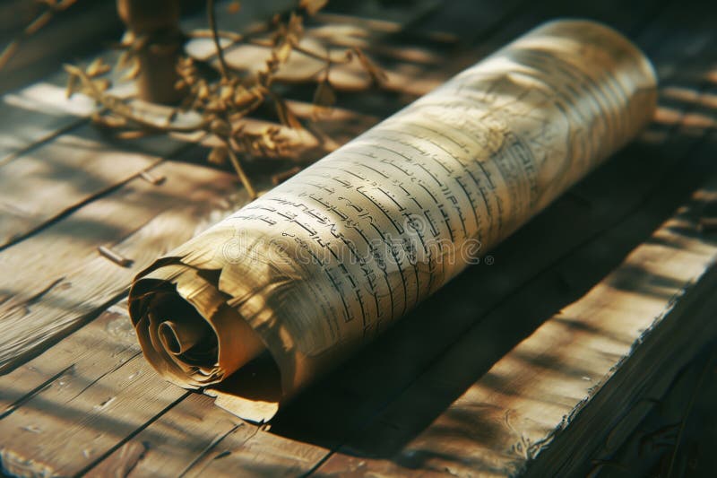 Ancient Papyrus a Old Torah Scroll on Table Stock Image - Image of ...