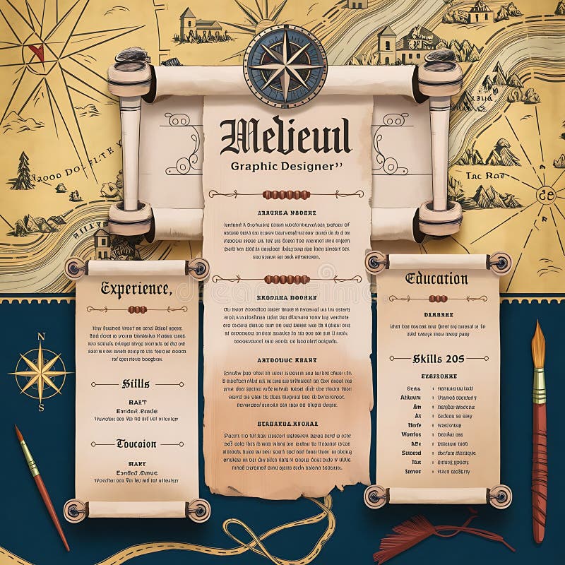 Ancient Parchment Paper with Vintage Map and Compass Scroll Side ...
