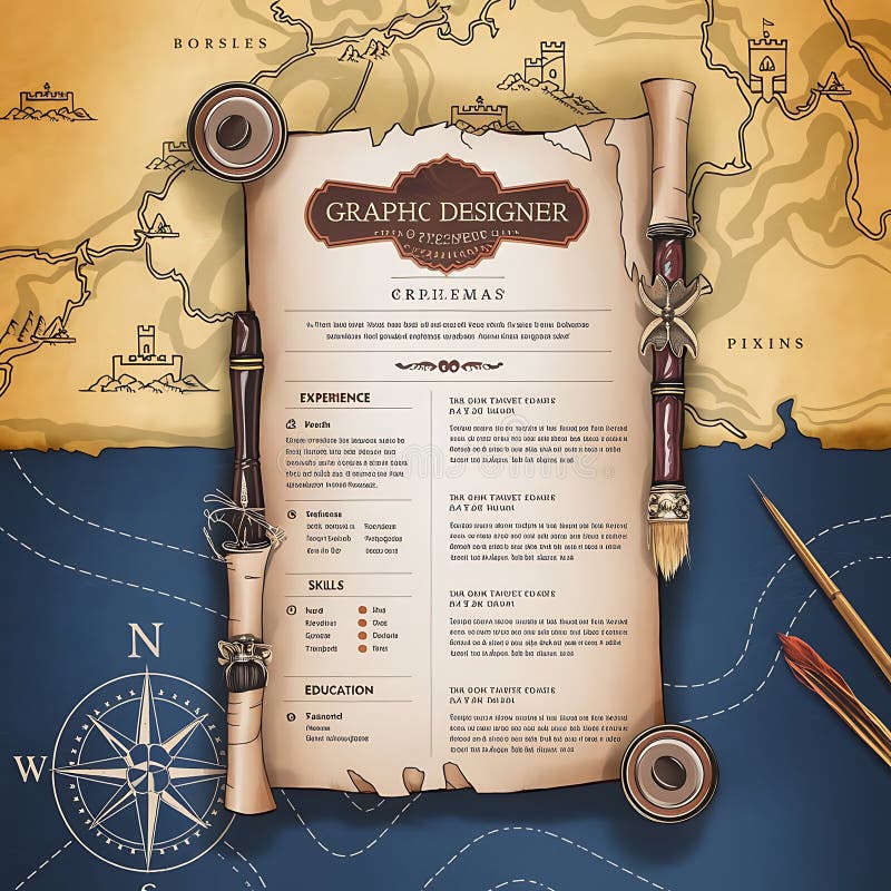 Ancient Parchment Paper with Vintage Map and Compass Scroll Side ...