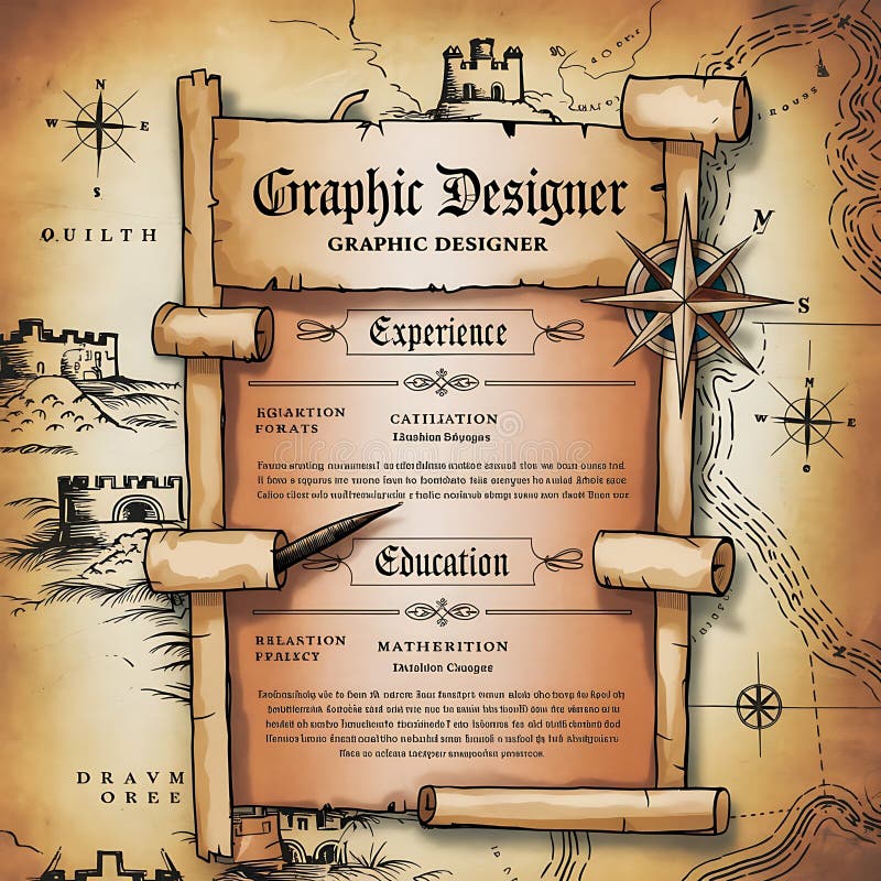 Ancient Parchment Paper with Vintage Map and Compass Scroll Side ...