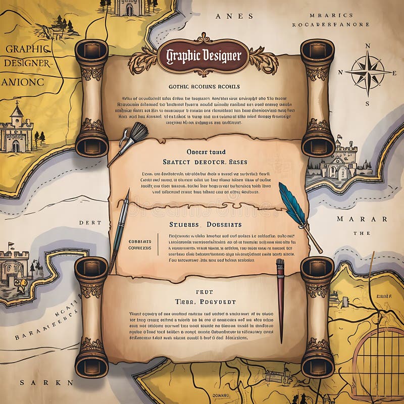 Ancient Parchment Paper with Vintage Map and Compass Scroll Side ...