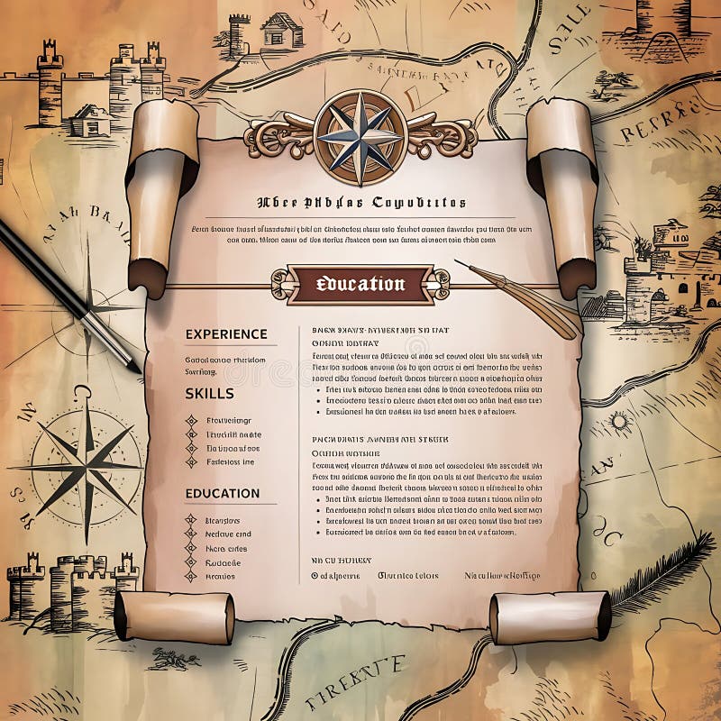 Ancient Parchment Paper with Vintage Map and Compass Scroll Side ...