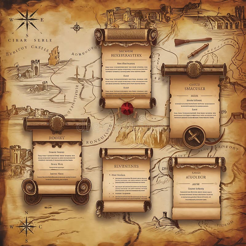 Ancient Parchment Paper with Vintage Map and Compass Scroll Side ...