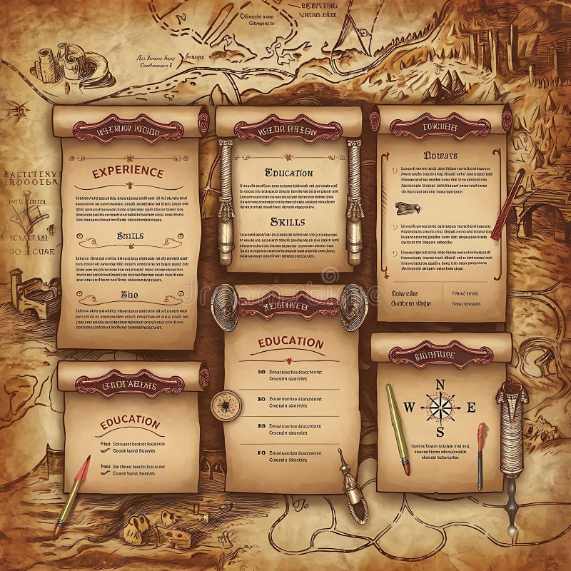 Ancient Parchment Paper with Vintage Map and Compass Scroll Side ...