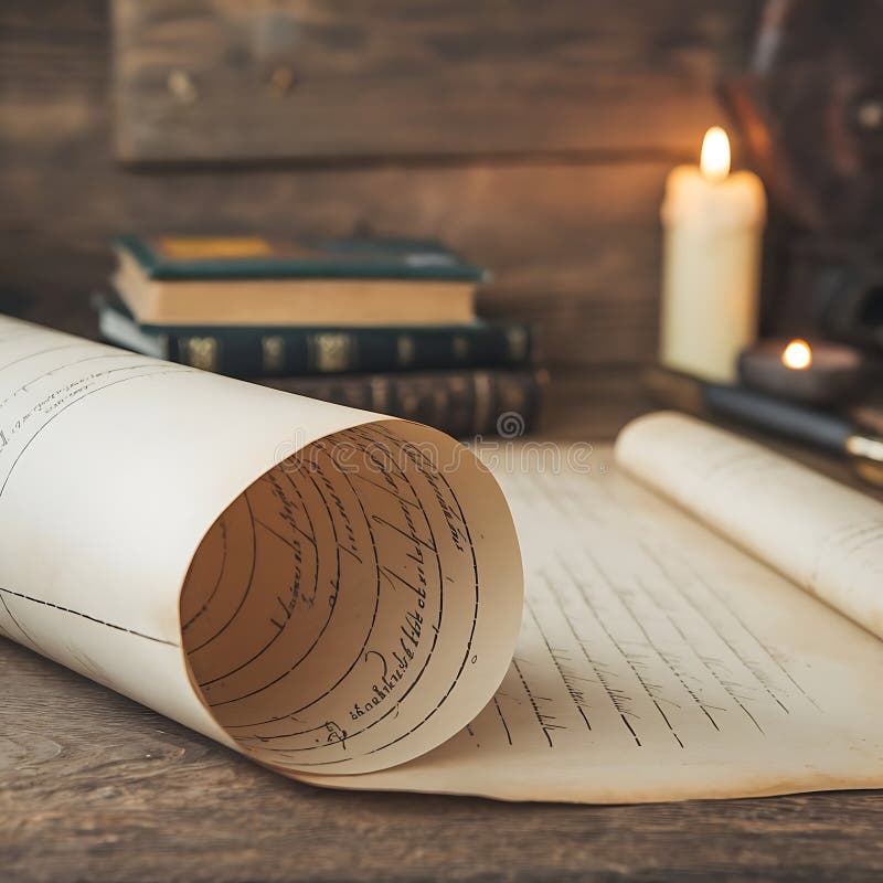 Ancient Parchment Paper with Vintage Map and Compass Scroll Side ...