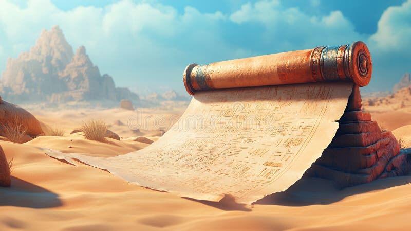 Ancient Parchment Scroll in Desert Landscape Stock Illustration ...