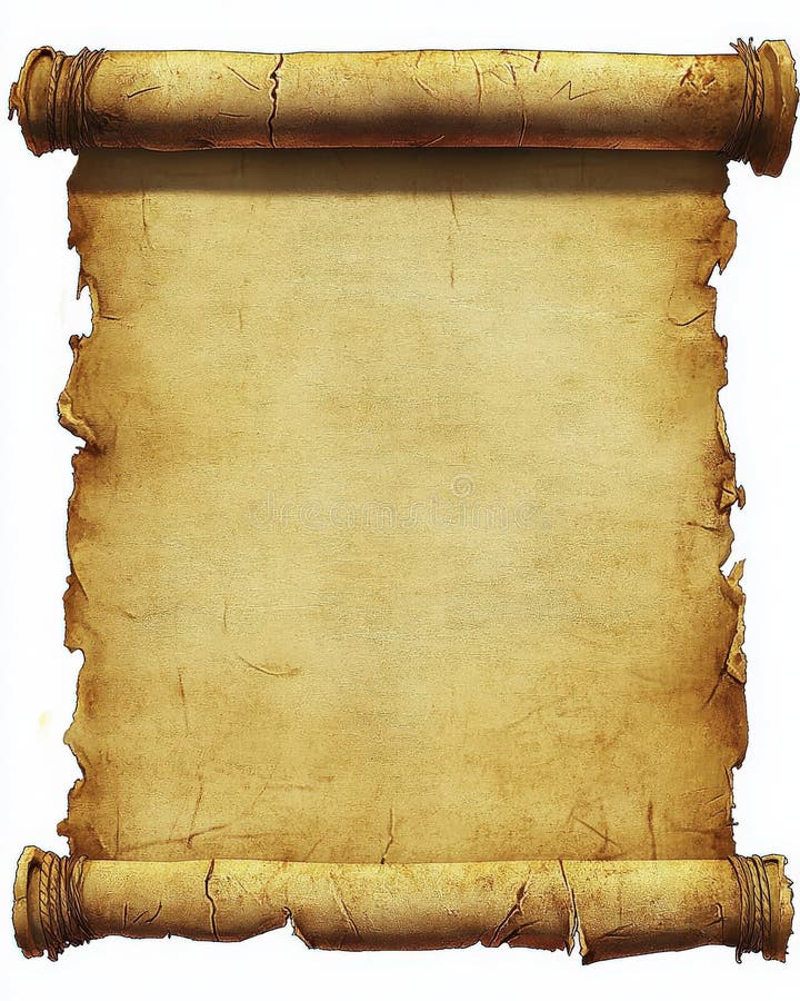 An Ancient Parchment Scroll is Elegantly Rolled on a White Background ...
