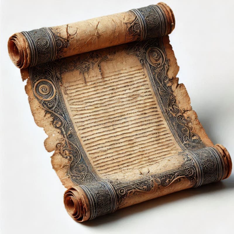 Ancient Parchment Scroll with Weathered Edges, Isolated on a White ...