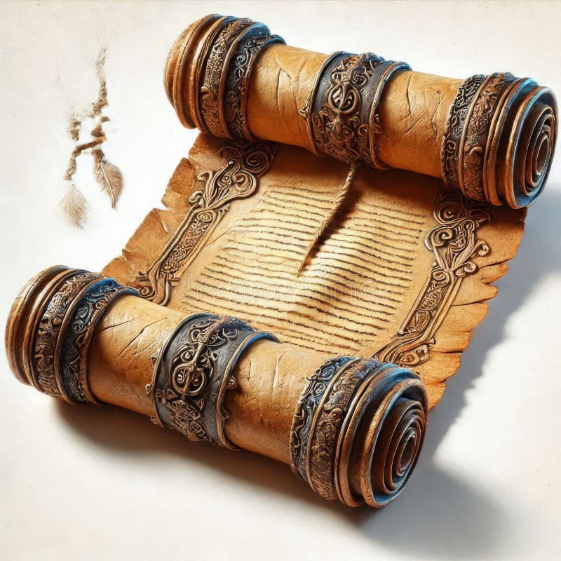 Ancient Parchment Scroll with Weathered Edges, Isolated on a White ...