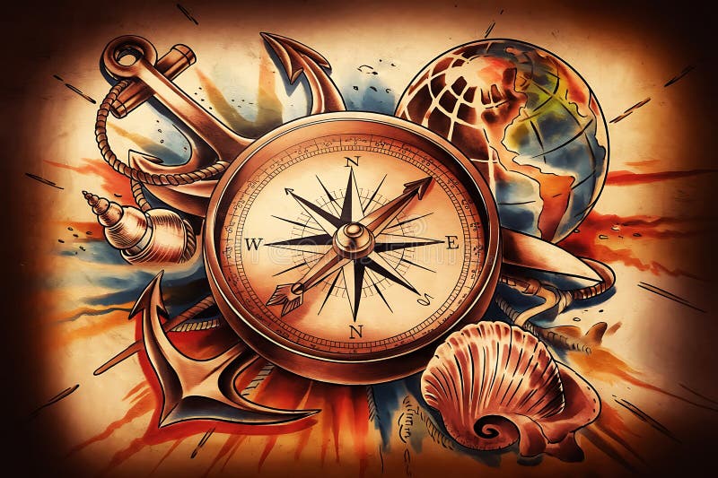 Ancient Parchment Vintage Paper Map and Compass of Scroll Illustration ...