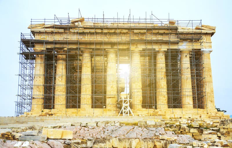 Ancient Parthenon. stock photo. Image of archaeology - 132566168