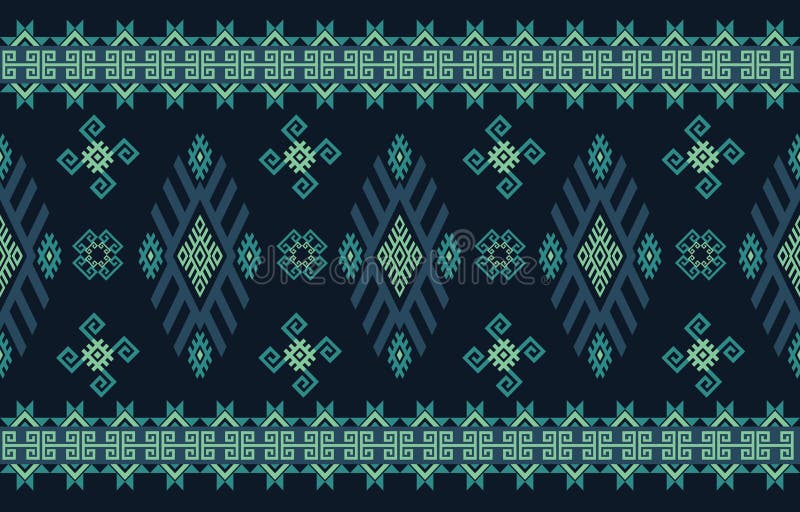 Dark Green Blue Ancient Ethnic Geometric Pattern Design. Stock Vector ...
