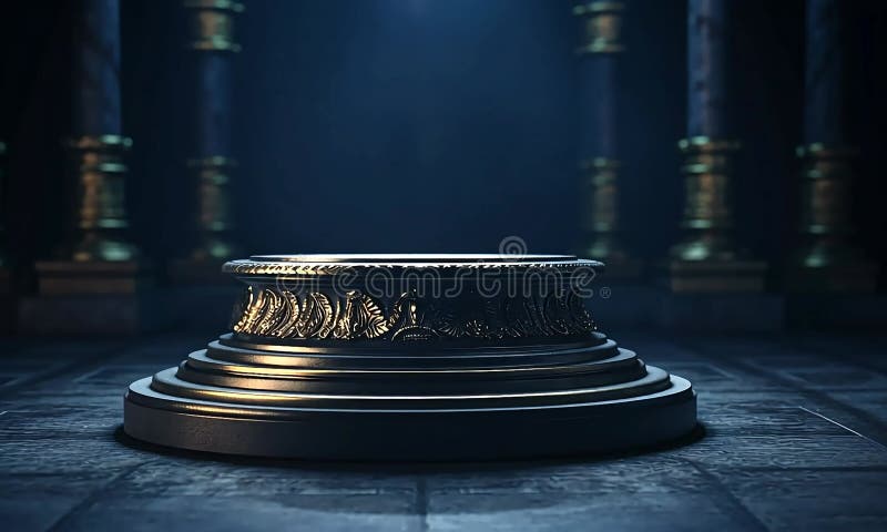 Ancient Pedestal, Dark Hall, Product Display, Ornate Columns Stock ...