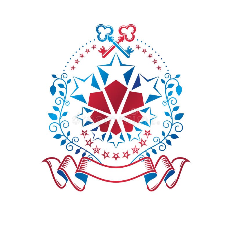 Ancient Pentagonal Star Emblem Decorated with Keys and Floral or Stock ...