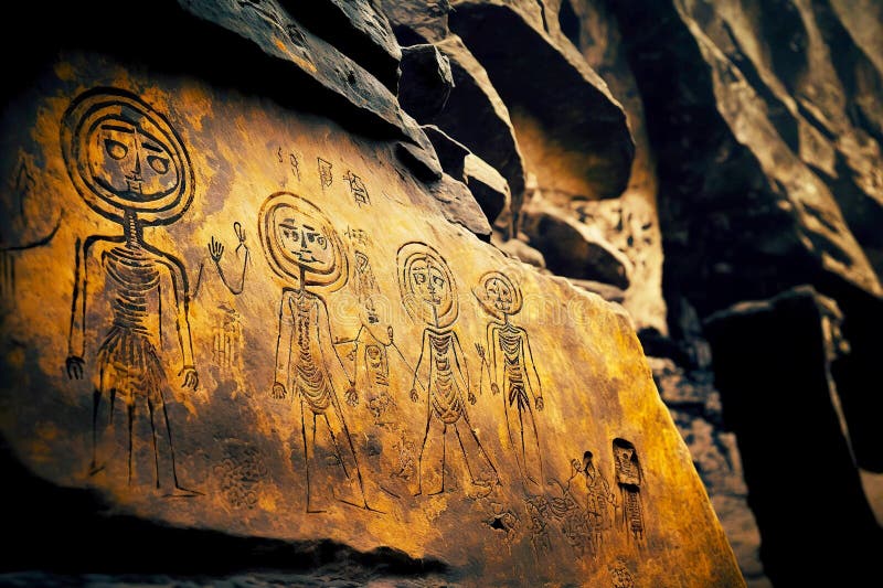 Ancient Petroglyphs on Cliff Surface Stock Illustration - Illustration ...