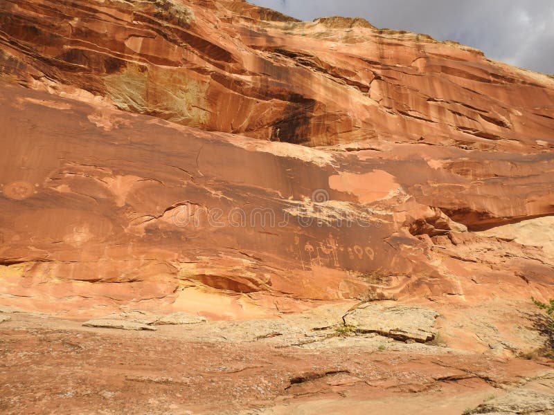 Ancient Petroglyphs in Utah, Wolfman Panel Stock Image - Image of ...