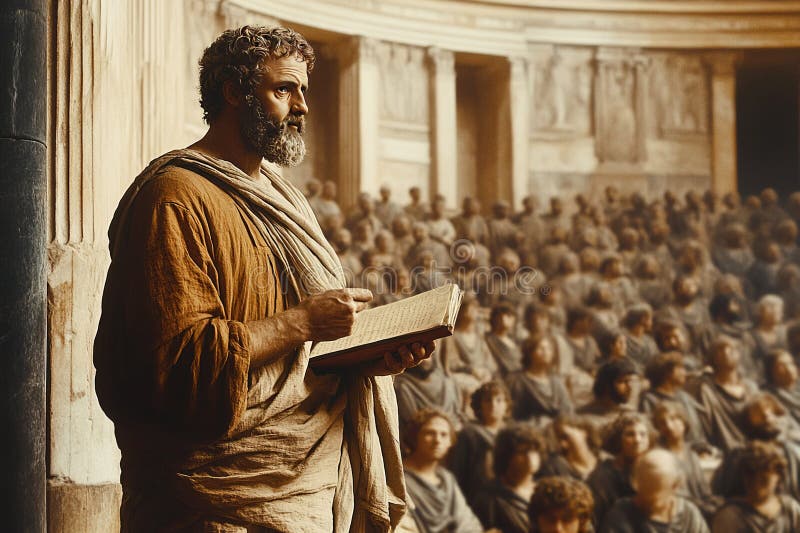 Ancient Philosopher Gives a Lecture To Students in a Classical Hall ...