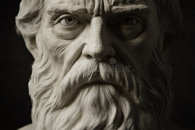 Ancient Philosopher Statue with Detailed Facial Features and Expression ...