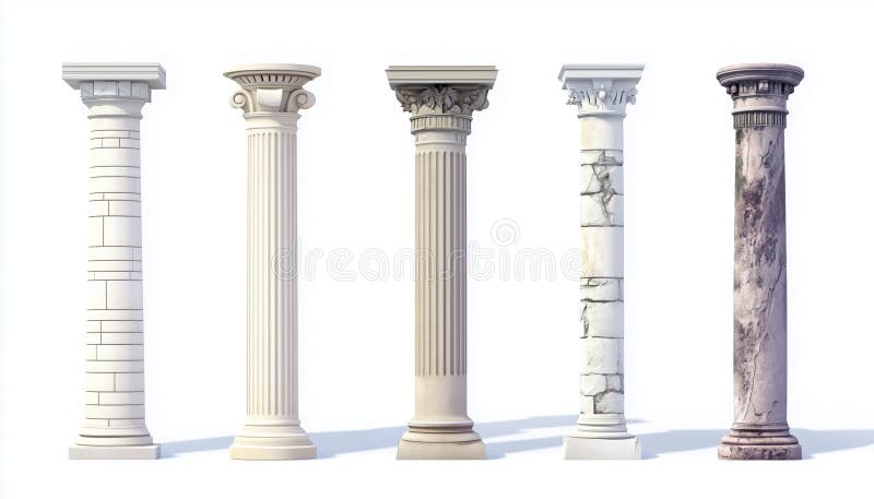 Ancient Pillars on White stock photo. Image of monument - 395045796