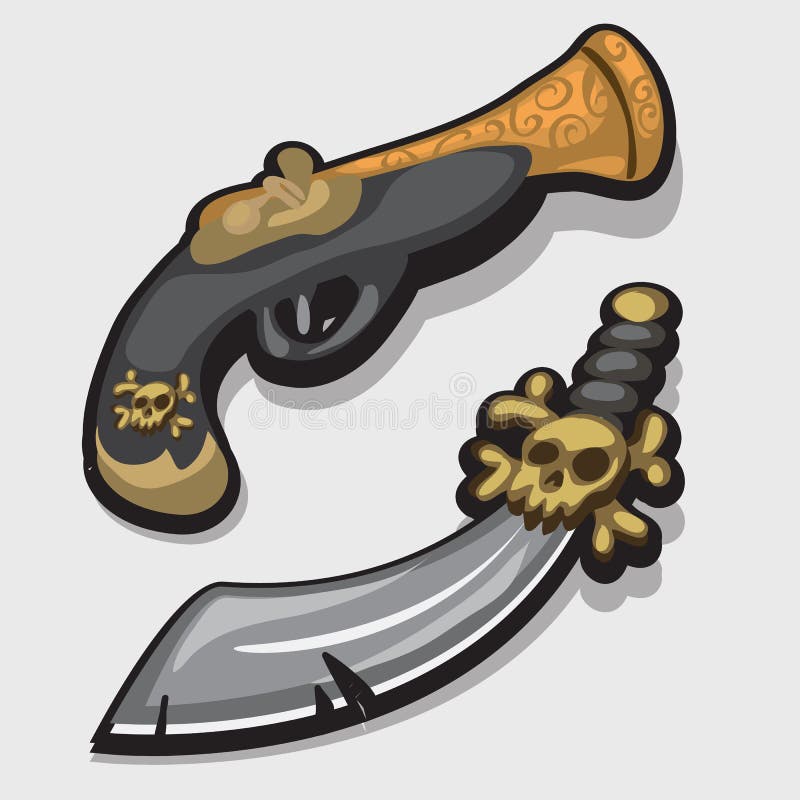 Revolver Gun and Sword, Pirates Ancient Weapon Cartoon Vector ...