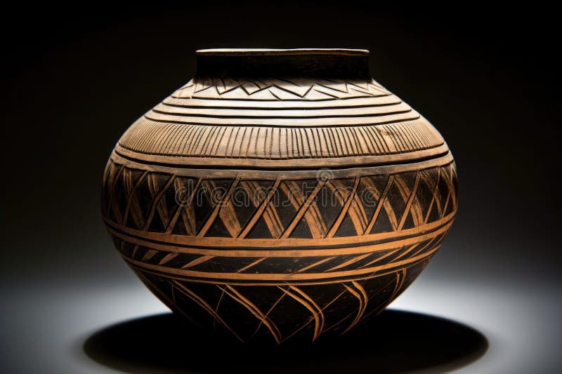 Ancient Pottery with Geometric Designs and Textures Stock Illustration ...