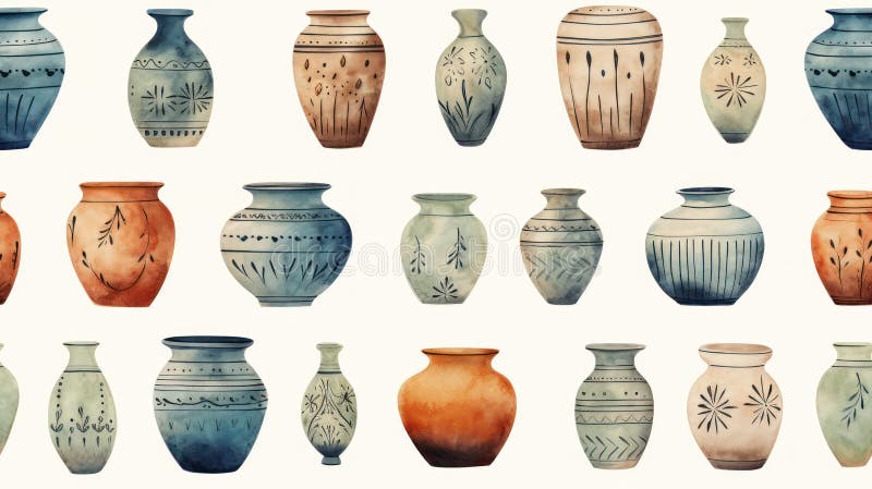 Ancient Pottery Handpainted Watercolor Seamless Pattern AI Generated ...