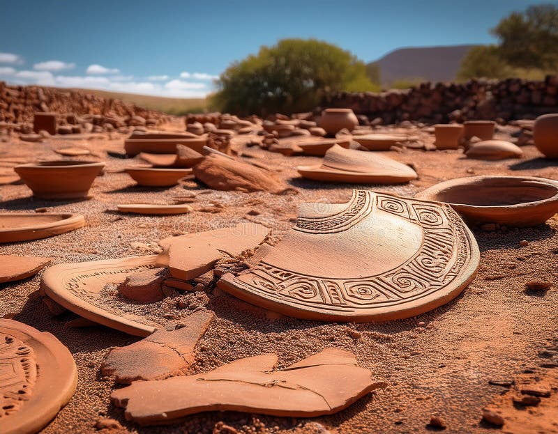 Ancient Pottery Shards with Decorative Patterns are Scattered on the ...