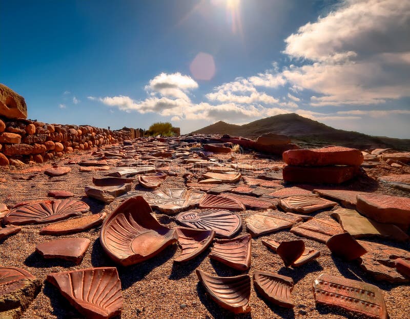 Ancient Pottery Shards with Decorative Patterns are Scattered on the ...