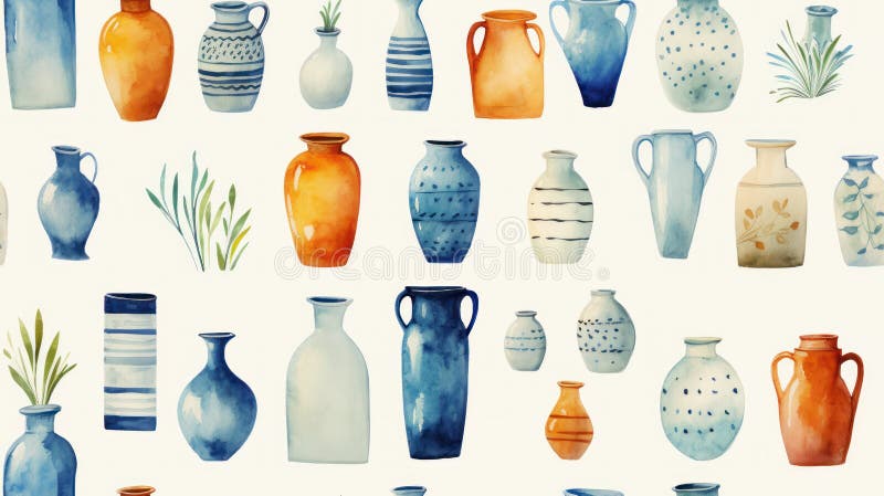 Ancient Pottery and Vases Seamless Watercolor Pattern AI Generated ...