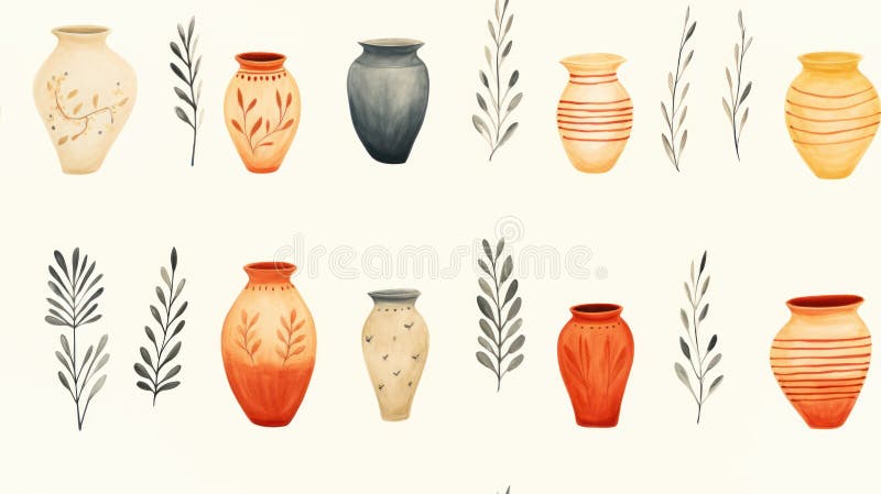 Ancient Pottery and Vases Seamless Watercolor Pattern AI Generated ...
