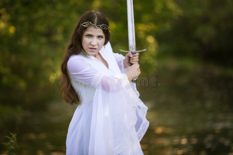 Ancient Princess with Sword Stock Image - Image of outdoor, autumnal ...
