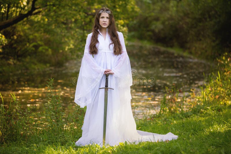 Ancient Princess with Sword Stock Image - Image of dress, autumnal ...