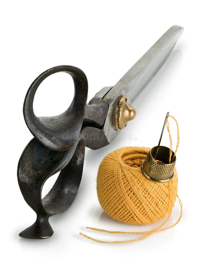 Ancient, Professional Scissors of the Cutter, Hank of Yellow Threads ...