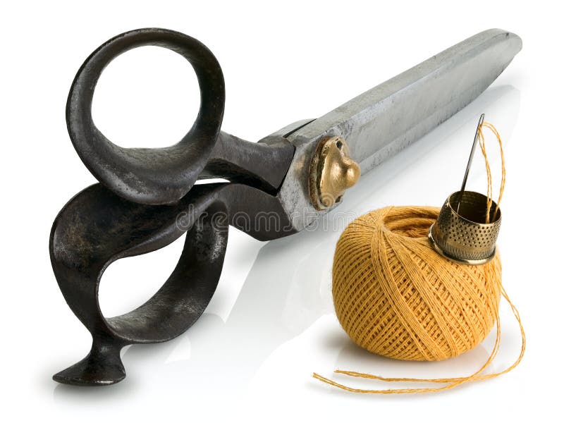 Ancient, Professional Scissors of the Cutter, Hank of Yellow Threads ...