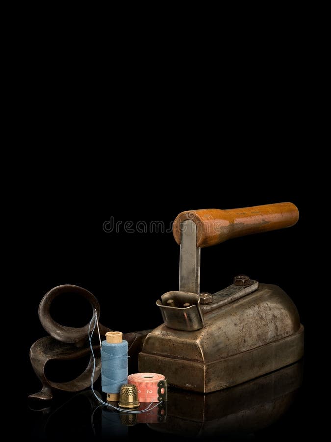 The Ancient Electric Iron with the Wooden Handle Stock Image - Image of ...