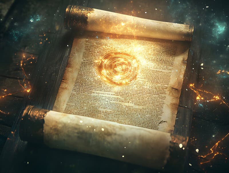 Ancient Prophecy on an Old Scroll Surrounded by Magical Stock ...