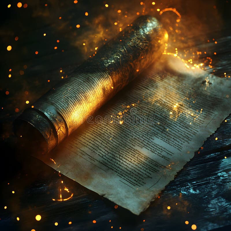 Ancient Prophecy on an Old Scroll Surrounded by Magical Stock ...