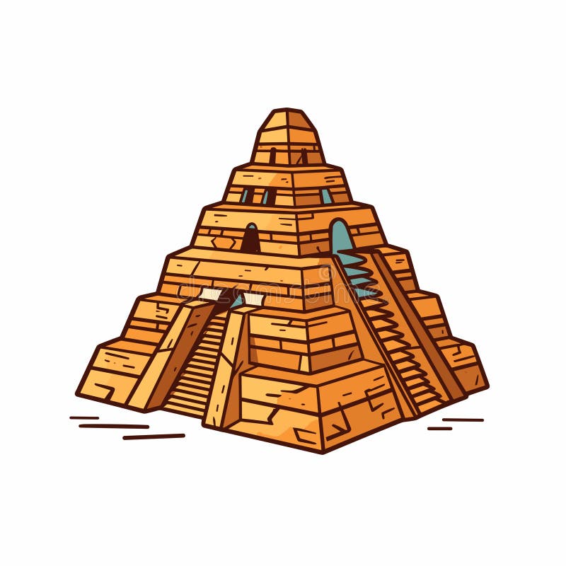 Ancient Pyramid Cartoon Illustration with Steps and Entrances Stock ...