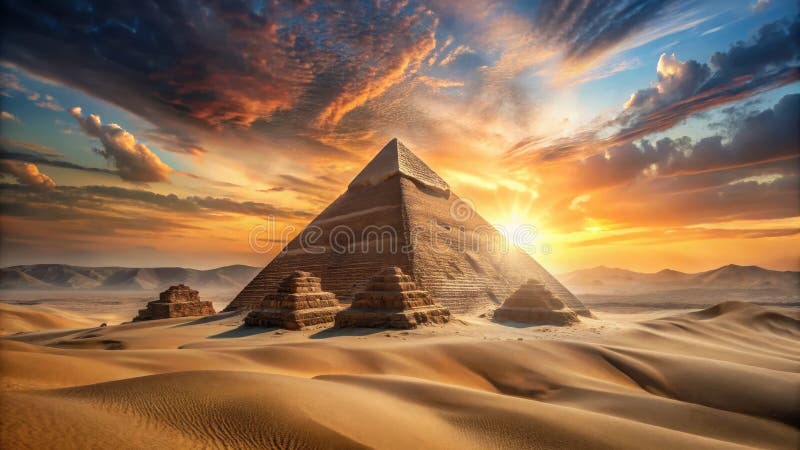Ancient Pyramid at Sunset Majestic Stone Structure in Desert Landscape ...