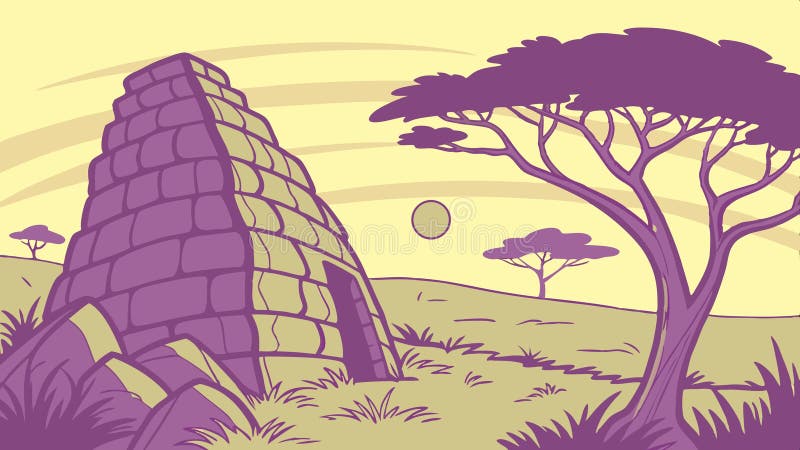 Ancient Pyramid and Tree in a Desert Landscape Vector, Vector Design ...