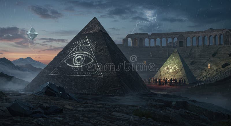 Ancient Pyramid Under Starry Sky Stock Illustration - Illustration of ...