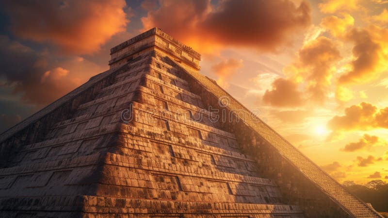 Ancient Pyramid in Warm Sunset Tones, Bathed in Strong Side Lighting ...