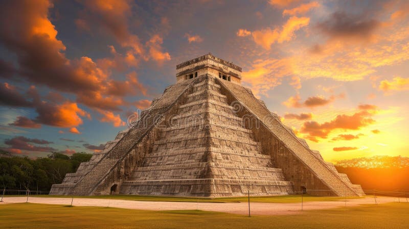 Ancient Pyramid in Warm Sunset Tones, Bathed in Strong Side Lighting ...