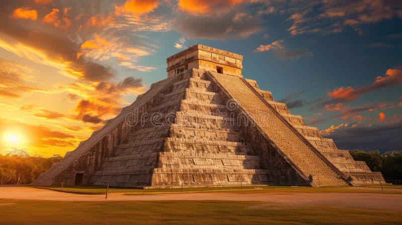 Ancient Pyramid in Warm Sunset Tones, Bathed in Strong Side Lighting ...