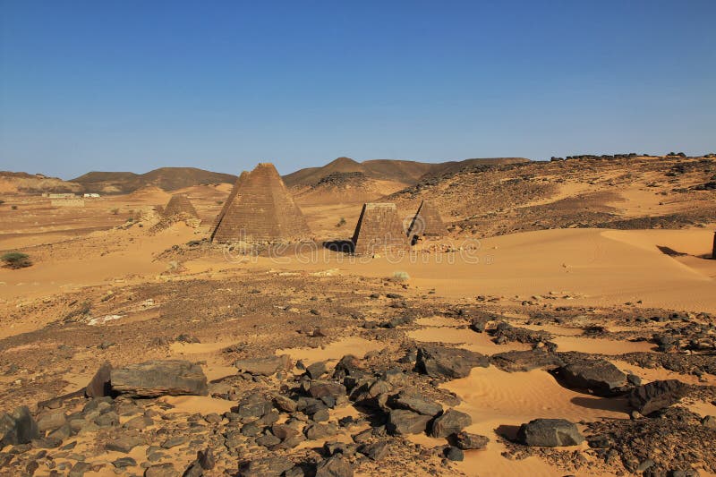 The Ancient Pyramids of Meroe in Sahara Desert, Sudan Stock Photo ...