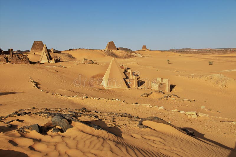 The Ancient Pyramids of Meroe in Sahara Desert, Sudan Stock Photo ...
