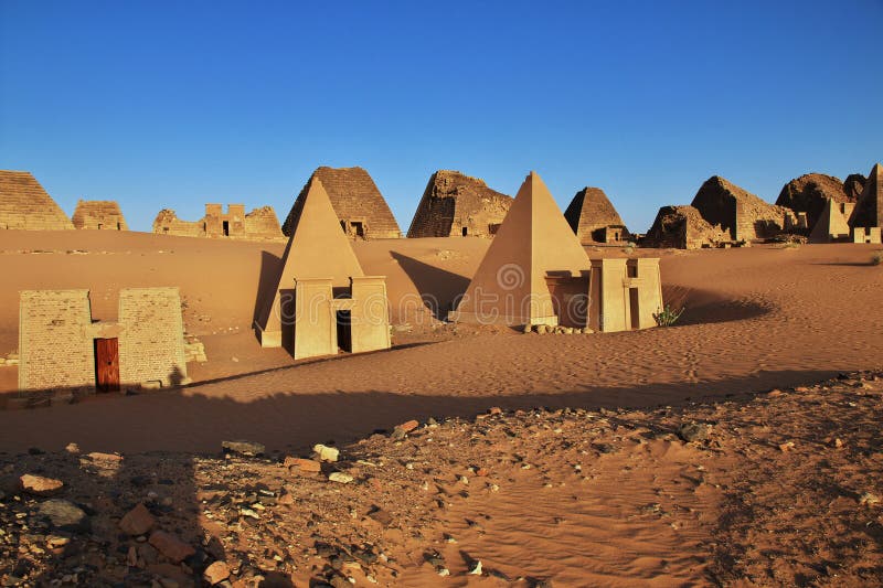 The Ancient Pyramids of Meroe in Sahara Desert, Sudan Stock Photo ...
