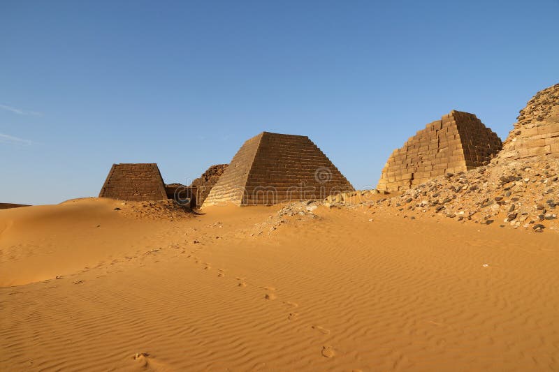 The Ancient Pyramids of Meroe in Sahara Desert, Sudan Stock Image ...