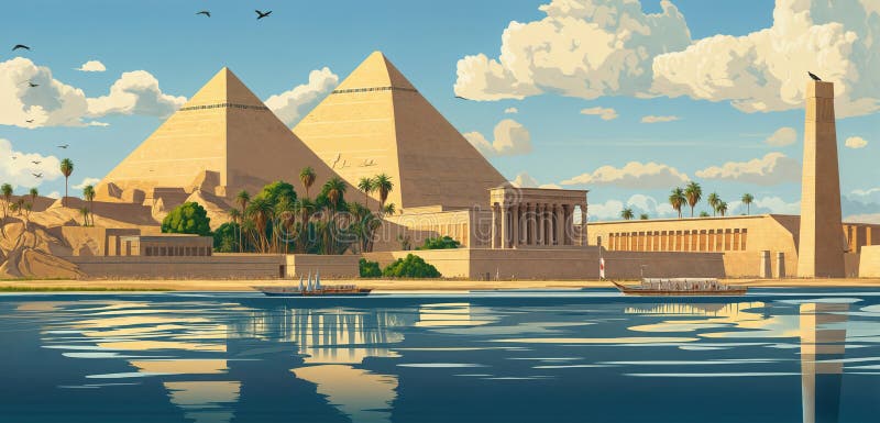 Ancient Pyramids and Surrounding Structures Stock Illustration ...