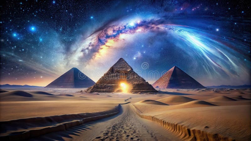 Ancient Pyramids Under a Celestial River of Stars. Generative AI Stock ...
